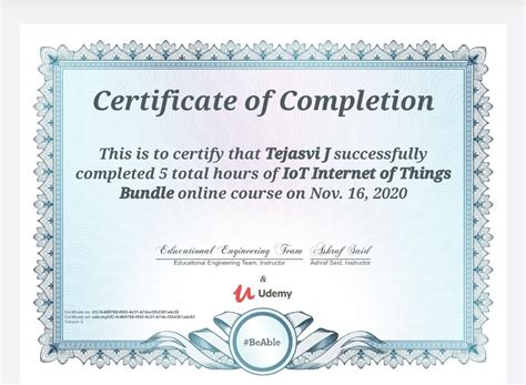 Tejasvi J On Linkedin Course On Internet Of Things Certified By Udemy