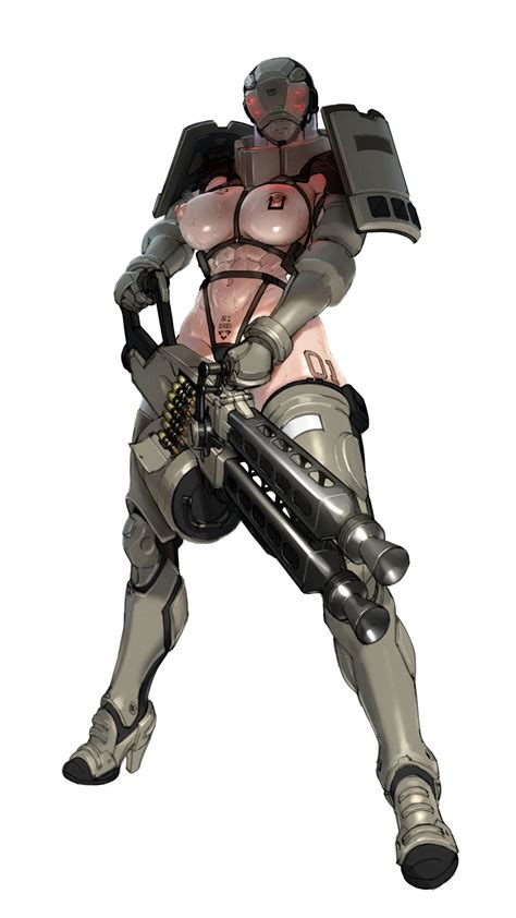 Wass Nonnam Original Highres 1girl Abs Armor Barcode Black Panties Breasts Combat