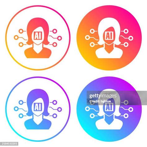 Artificial Intelligence Ai With Female Face Round Icons With Color ...