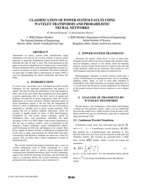 Pdf Classification Of Power System Faults Using Wavelet Transforms