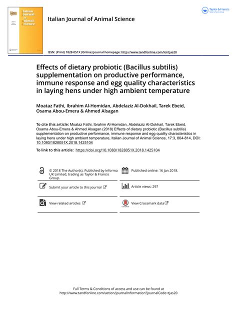 Pdf Effects Of Dietary Probiotic Bacillus Subtilis Supplementation On Productive