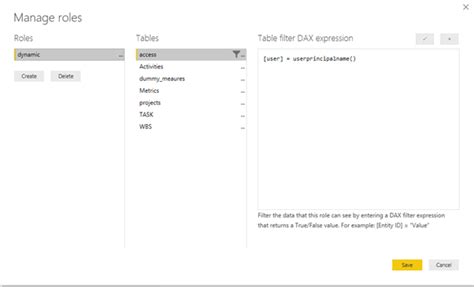 connecting powerbi to primavera implement row level security small