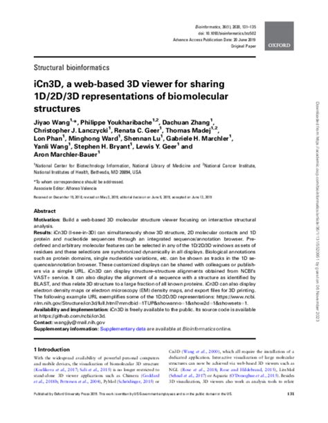 Pdf Icn3d A Web Based 3d Viewer For The Visualization Of Biomolecular Structure And Sequence