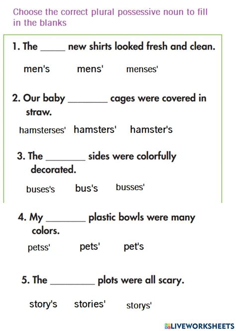 Plural Possessive Noun Interactive Worksheet Plurals Possessive