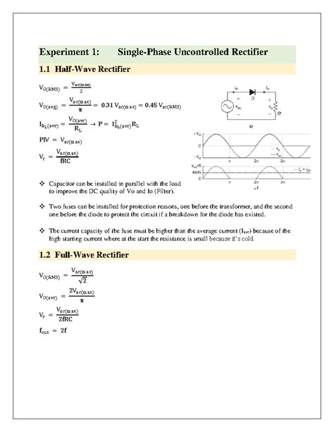 Power Electronics Lab Mid Exam Summary Experiment 1 Single Phase