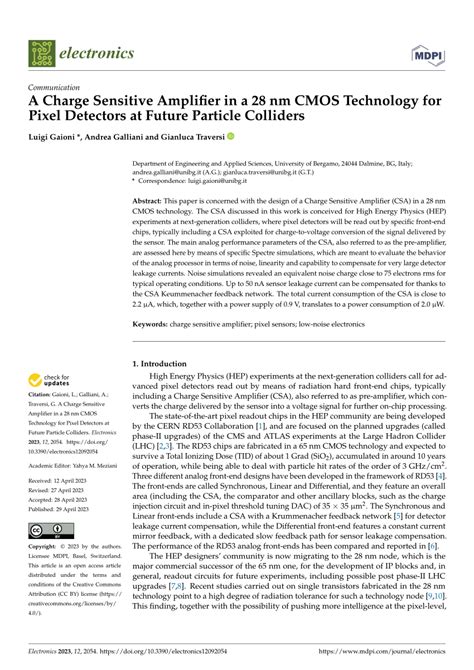 PDF A Charge Sensitive Amplifier In A 28 Nm CMOS Technology For Pixel Detectors At Future