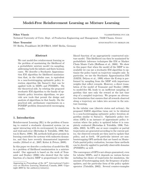PDF Model Free Reinforcement Learning As Mixture Learning