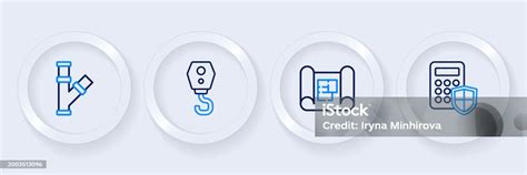 Set Line Security Keypad Access Panel House Plan Crane Hook And Industry Metallic Pipe Icon