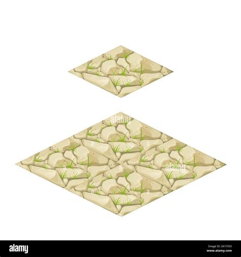 set isometric tile map elements stones in cartoon style isolated on