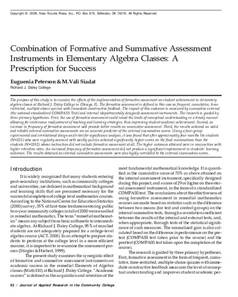 Pdf Combination Of Formative And Summative Assessment Instruments In Elementary Algebra