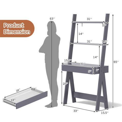 Ladder Shelf Desk Bookcase With Countertop Drawer And 2 Shelves Costway
