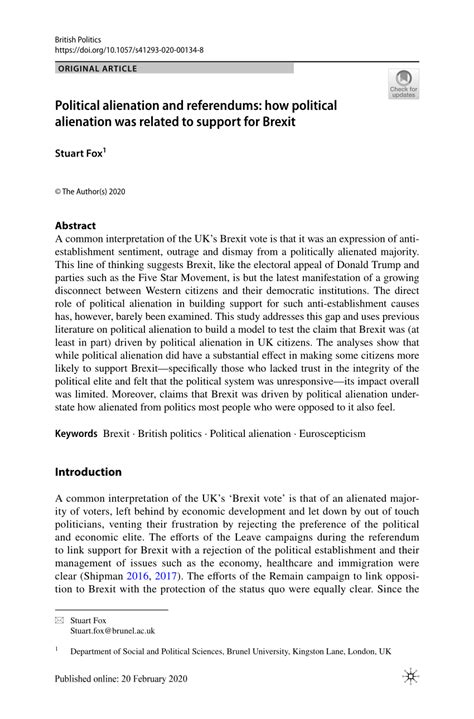 Pdf Political Alienation And Referendums How Political Alienation Was Related To Support For