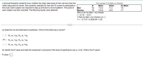 solved a physical therapist wanted to know whether the mean