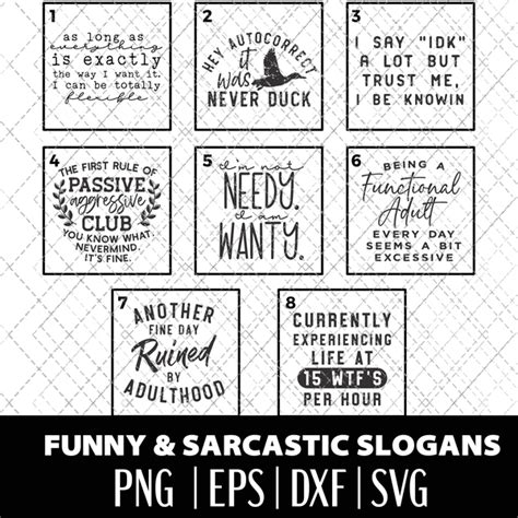 8 funny and sarcastic text file bundle in black and wh