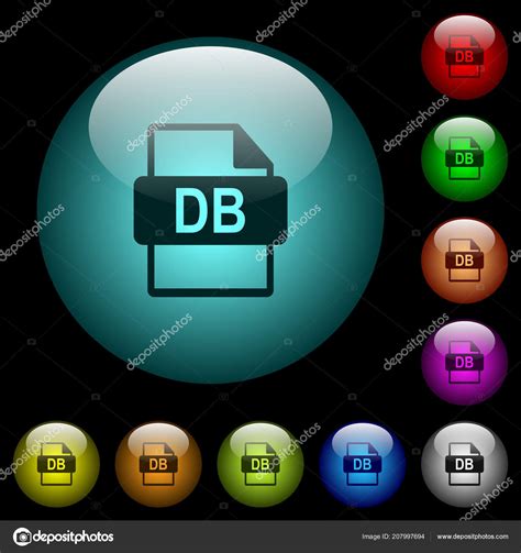 File Format Icons Color Illuminated Spherical Glass Buttons Black Background Stock Vector Image