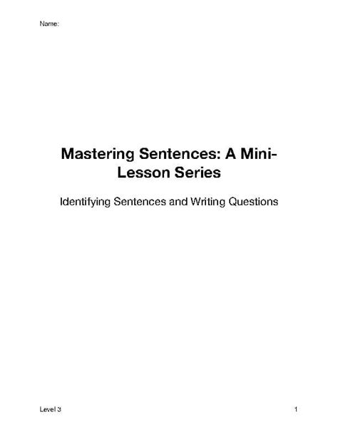 Mastering Sentences Mini Lesson Series Bundle Identifying Sentences And Writing