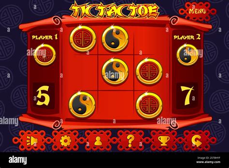 Tic Tac Toe Game Ui In Chinese Themed Chinese Icons Yin Yang And