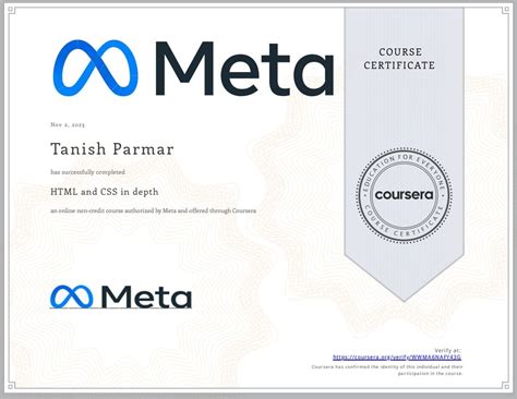 Completed Html And Css Course With Meta Tanish Parmar Posted On The