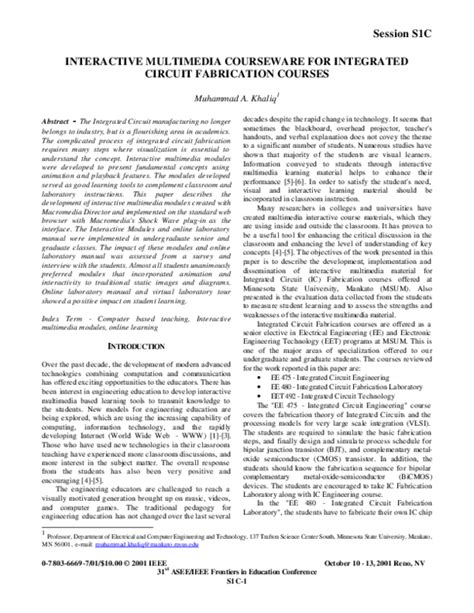 Pdf Interactive Multimedia Courseware For Integrated Circuit Fabrication Courses