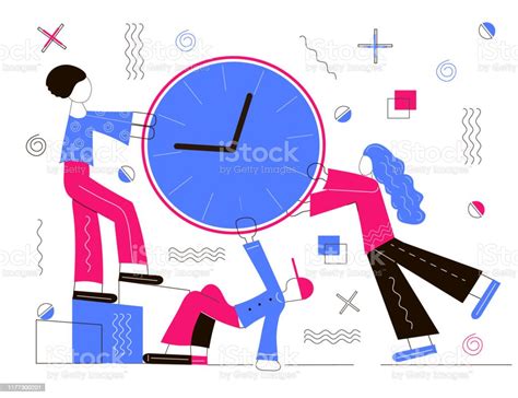 마감일 비즈니스 스타트업 크리에이티브 팀 워크 작은 사람들은 시간 관리를 구성합니다 트렌디 한 벡터 개념 개념에 대한 스톡 벡터 아트 및 기타 이미지 Istock