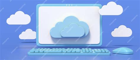 Premium Photo Cloud Computing Desktop Computer Minimal And Clouds On Blue Background 3d