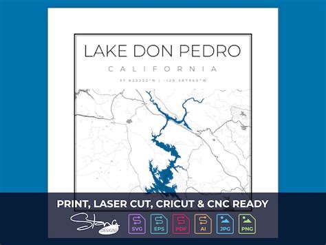 Don Pedro Reservoir Ca Topographical Map Print Ready Wall Etsy