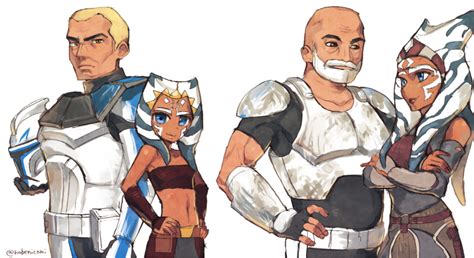 Safebooru 1boy 1girl Age Progression Ahsoka Tano Armor Bald Bandeau