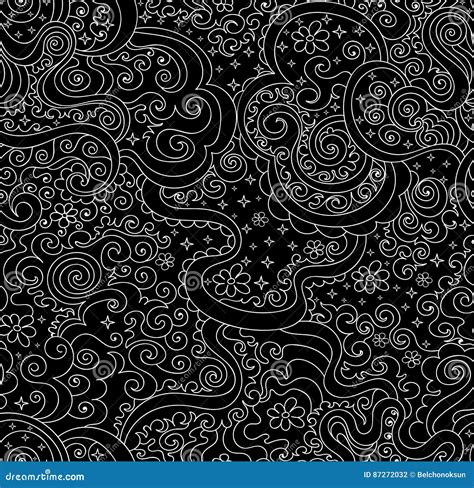 Abstract Vector Seamless Pattern With Ornamental Curling Lines Doodles