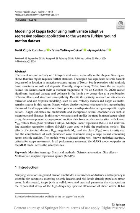 pdf modeling of kappa factor using multivariate adaptive regression
