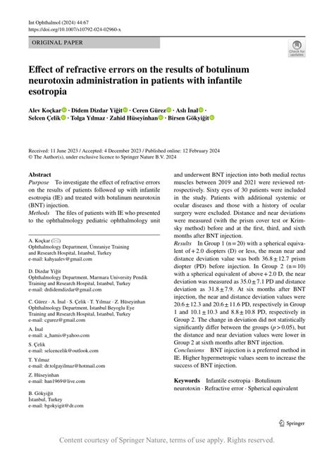 Effect Of Refractive Errors On The Results Of Botulinum Neurotoxin