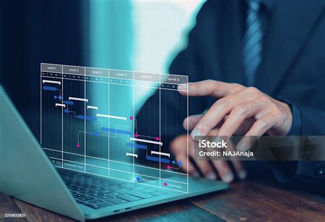 Project Manager Concept Working With Gantt Chart Schedule To Plan Tasks