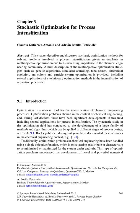 Pdf Stochastic Optimization For Process Intensification