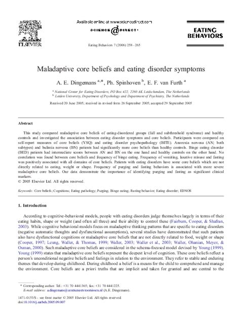 Pdf Maladaptive Core Beliefs And Eating Disorder Symptoms