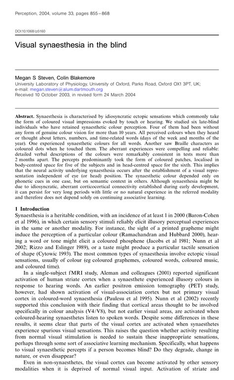 Pdf Visual Synaesthesia In The Blind