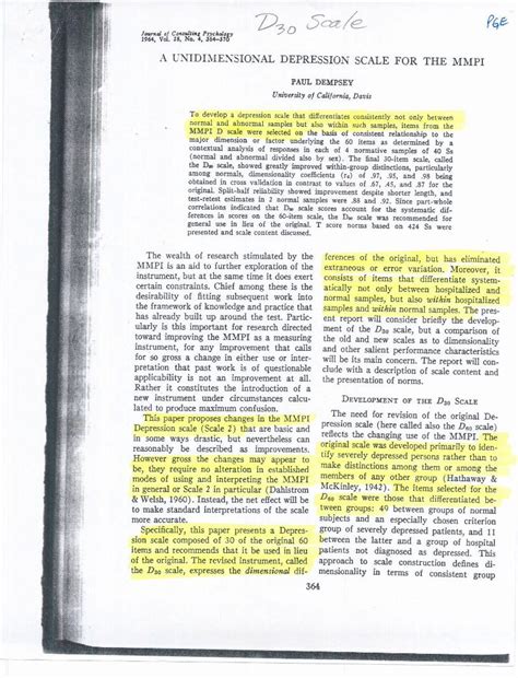 Pdf Mmpi Depression Scale · Mmpi D Scale Were Selected On The