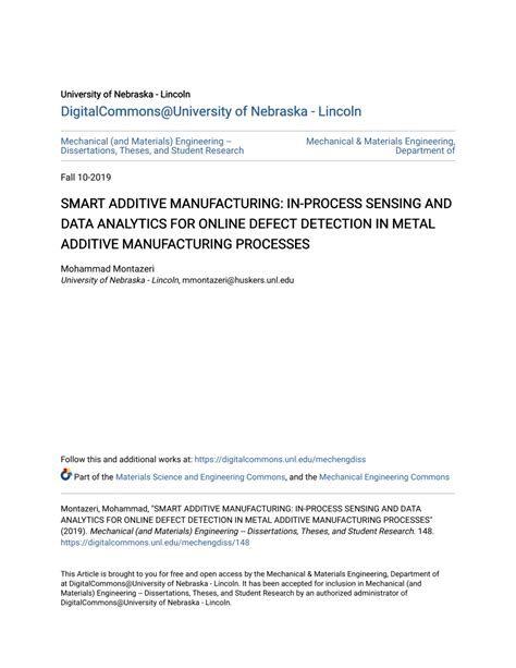 Pdf Smart Additive Manufacturing In Process Sensing And Data Analytics For Online Defect