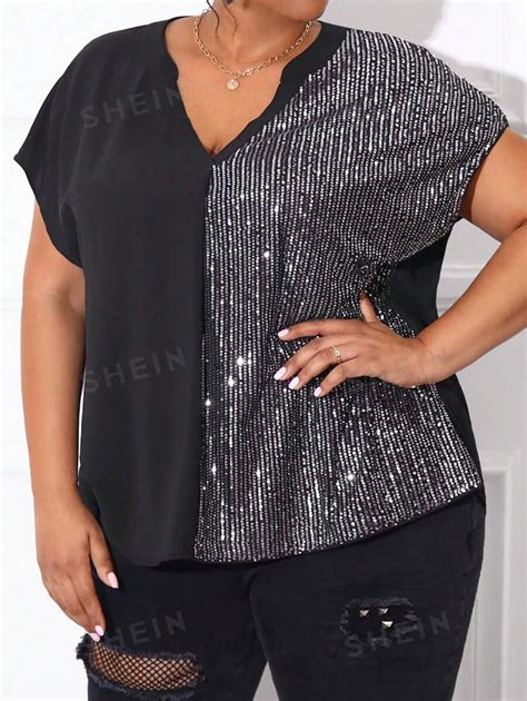 Shein Curve Plus Size Short Sleeve Shirt With Notched Collar And