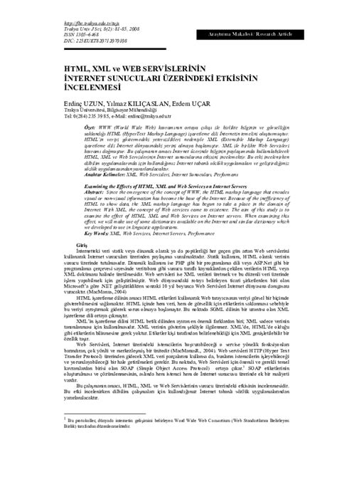 Pdf Html Xml Ve Web Servİslerİnİn İnternet Sunuculari Üzerİndekİ Etkİsİnİn İncelenmesİ