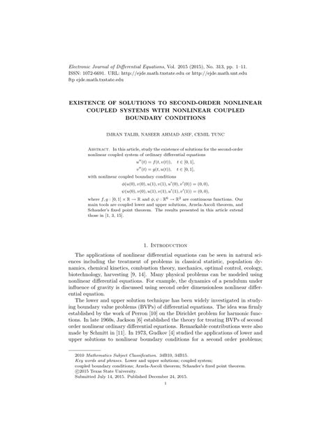 Pdf Existence Of Solutions To Second Order Nonlinear Coupled Systems With Nonlinear Coupled