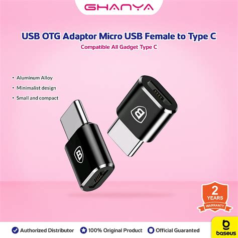 Jual BASEUS ORIGINAL USB OTG Adaptor MICRO USB Female To TYPE C Male Adapter Converter Connector