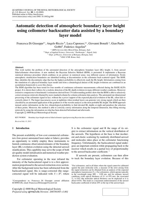 Pdf Automatic Detection Of Atmospheric Boundary Layer Height Using