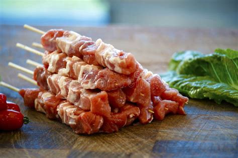 Skewers Raw Pork Stock Image Image Of Animal Butchers 115636011