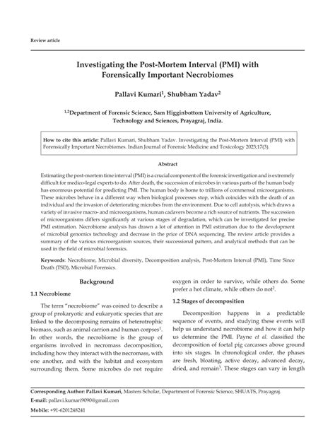 Pdf Investigating The Post Mortem Interval Pmi With Forensically