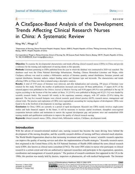 Pdf A Citespace Based Analysis Of The Development Trends Affecting Clinical Research Nurses In