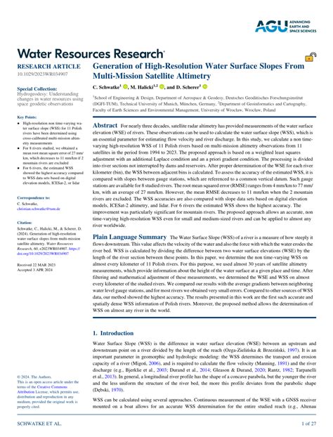 Pdf Generation Of High‐resolution Water Surface Slopes From Multi‐mission Satellite Altimetry