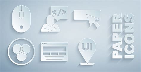 Ui 또는 Ux 디자인 Rgb 및 Cmyk 색상 혼합 프런트 엔드 개발 및 컴퓨터 마우스 아이콘을 설정합니다 벡터 3차원 형태에 대한 스톡 벡터 아트 및 기타 이미지