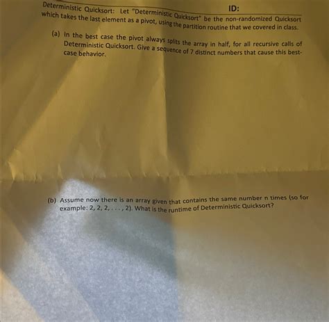 Solved Deterministic Quicksort Let Determinwhich Takes The