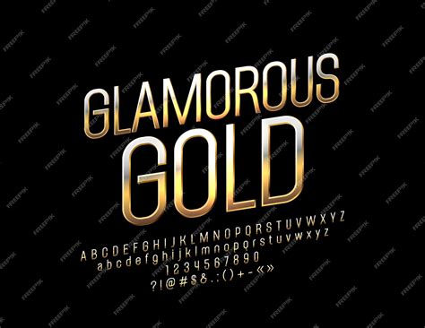 황금 알파벳 매력적인 밝은 글꼴 럭셔리 문자 숫자 및 기호 프리미엄 벡터