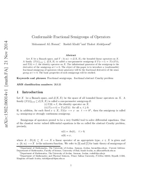 Pdf Conformable Fractional Semigroups Of Operators