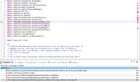 Android Eclipse Preference Generator Error Stack Overflow